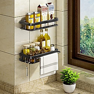 BASHO FAN Shower Caddy organizer - Large Capacity Shower Organizer With Hooks Easy Installation Adhesive Shower Shelf With 2 Razor Hooks for Bathroom Storage Kitchen Shelf Rack