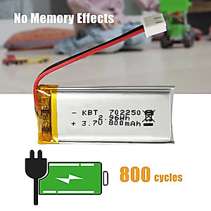 KBT 3.7V 800mAh Li-Polymer Battery: 702250 Lipo Rechargeable Lithium-ion Replacement Batteries with PH 2.54 JST Connector, PH1.25/2.0 JST Connector for Replacement - 3Pack