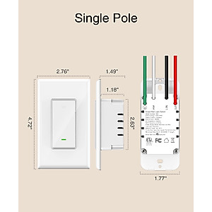 GHome Smart Switch,Smart Wi-Fi Light Switch for Lights Works with Alexa and Google Home 2.4Ghz, Single-Pole(Not 3-Way),Neutral Wire Required,UL Certified,Voice Control (2 Pack)