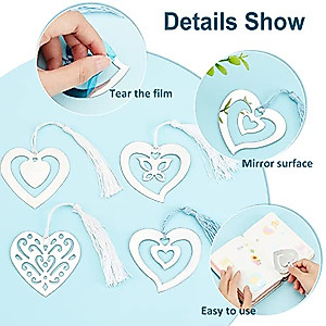 AHANDMAKER 8 Pcs Stainless Steel Bookmarks, Unique Heart Bookmark, Metal Hollow Bookmark with Tassels for Book Lovers Wedding Party Favors(4 Styles)