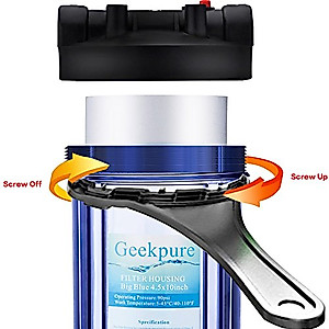 Geekpure 20 Inch Clear Whole House Water Filter Housing with Wrench Bracket -4.5" x 20" - 1" NPT Brass Port (4)
