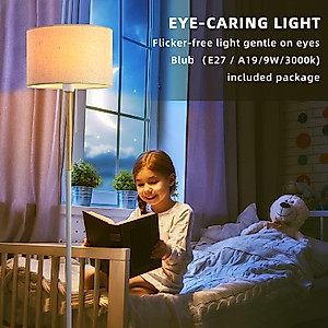 Modern Floor Lamp for Living Room Traditional Farmhouse Floor Lamps Mid-Century Pole Lamp with Linen Lamp Shade, Standing Tall Floor Lamps for Bedrooms and Office (White)