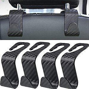 Pincuttee Car Hook for Purse and Bag 4 PCS, Universal Car Seat Hanger Seat Back Hook, Carbon Fiber Back Seat Organizer Hanger Storage Hook(Carbon Fiber)