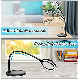 5X Rechargeable Magnifying Glass with Light and Stand, Raweao Dimmable Lighted Magnifying Lamp Glass Hands Free for Reading, Close Work, Hobbies, Crafts