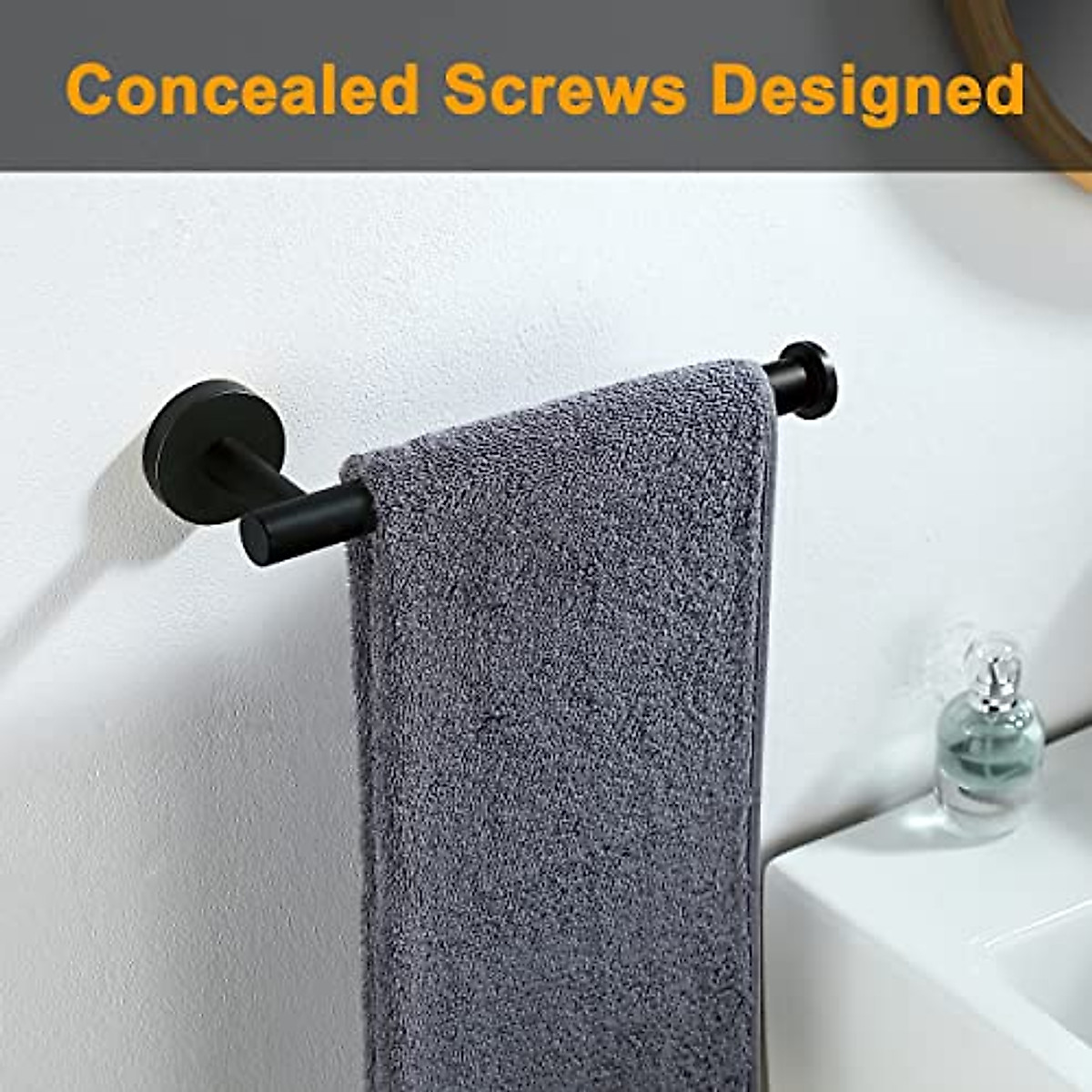 Hand Towel Holder for Bathroom, Matte Black Hand Towel Bar, SUS304 Stainless Steel Hand Towel Hanger, Wall Mounted Small Hand Towel Ring, 9 Inch Round Heavy Duty Towel Rack for Bathroom, Kitchen
