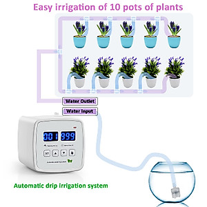 automatic drip irrigation kit auto plant waterer for 10 potted plants self watering planter System Dual display ergonomic Easy DIY Indoor white