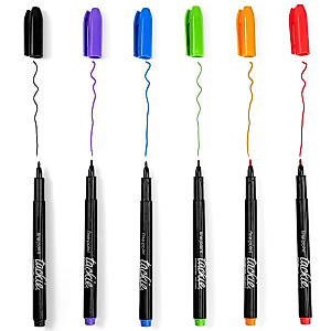 MC SQUARES Tackie Markers Fine Point 6-Pack: Smudge-Free Markers for Dry-Erase Whiteboards. Erases with water! Wet-Erase Low Odor Pens. Neon Colors: Red, Teal, Purple, Orange, Green, Black