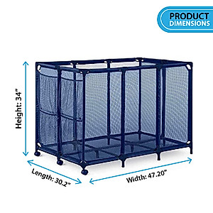 Essentially Yours Pool Noodles Holder, Toys, Floats, Balls and Floats Equipment Mesh Rolling Storage Organizer Bin, Extra-Large, (47.2" W x 30.2" L x 34" H), Blue Style 455119