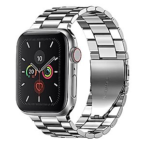 Fitlink Metal Band Compatible for Apple Watch Series 8 7 6 5 4 3 2 1 SE Ultra, Stainless Steel Waterproof Apple Watch Band for Apple Watch 42mm 44mm 45mm 49mm for Women Men(Silver, 42/44/45/49mm)