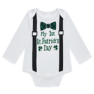 Kewlent Baby Boy Outfits My First St Patrick's Day Clothes Pant Set (Green grid, 0-3 Months)