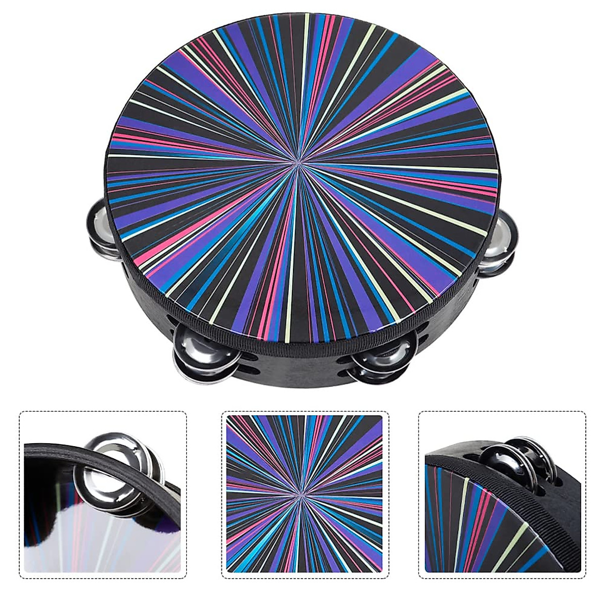 Radiant Tambourine Handheld Drum Bell: Double Row Tambourines 8 Inch Musical Instrument Reflective Hand Drum for Church KTV Party Silver