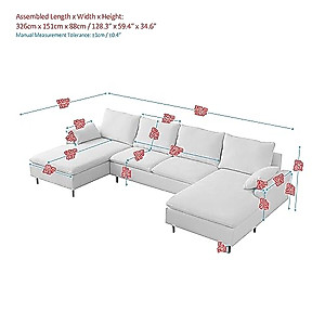 HBRR Modular Sectional Chaises, Oversized U Shaped Couch Linen Fabric Sofa Set, Beige