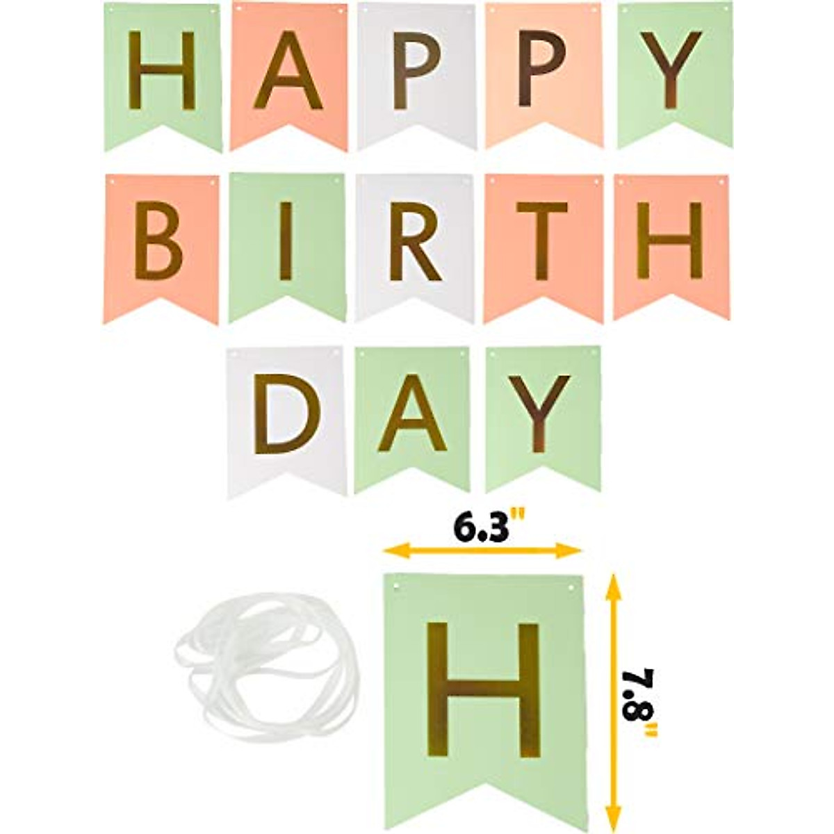 Pink Green White Happy Birthday Wall Banner| Mint Gold Glitter Peach Cream Paper Bundle with Birthday Queen Sash and Tiara, Birthday Girl Headband, Accessories