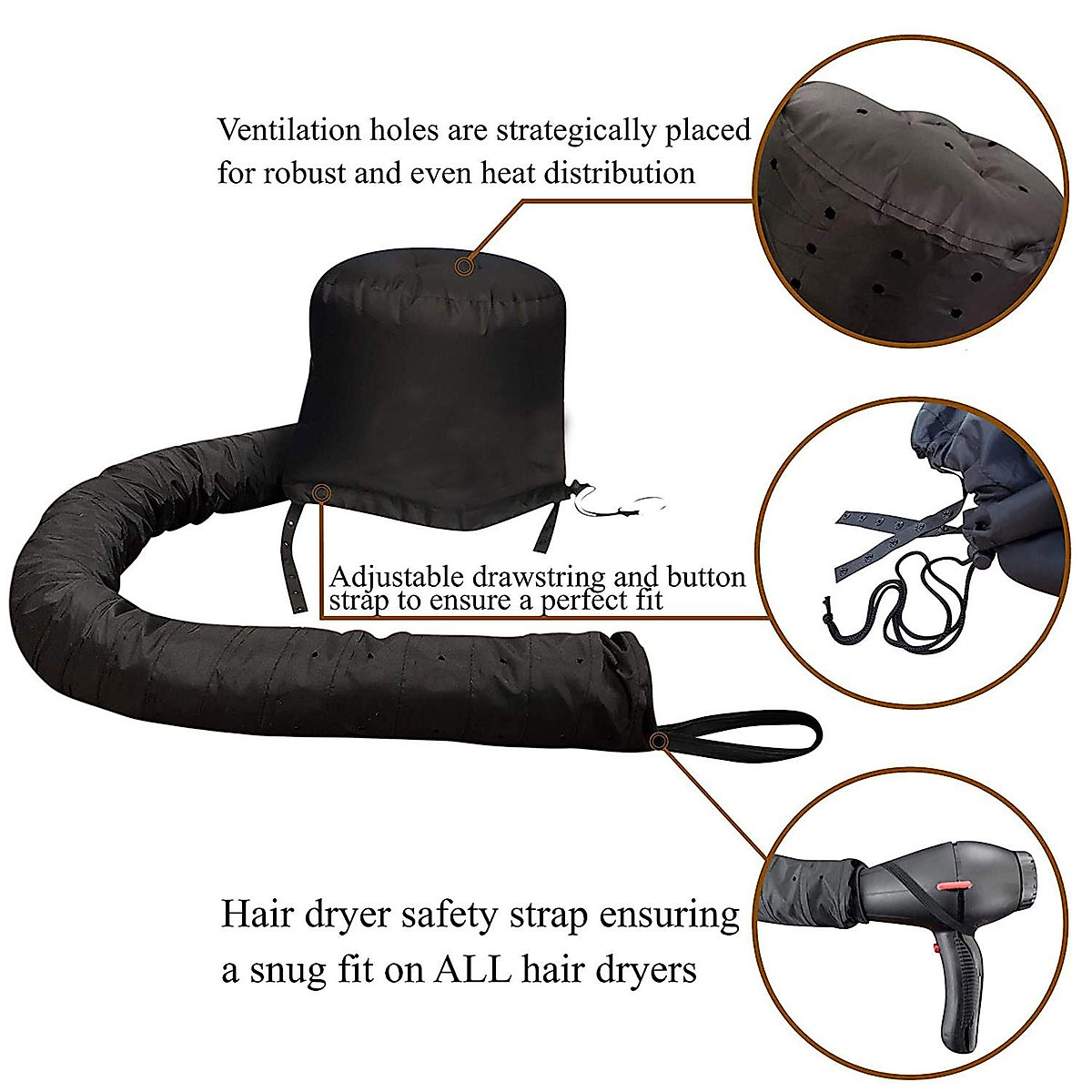 Bonnet Hair Dryer Hood With Silicone Hair Curlers-Soft Hooded Hair Dryer Bonnet with long hose For Relax,Speeds drying,easy for Drying,Styling,Curling&Deep Conditioning Fits All Head&Hair Sizes