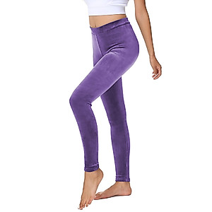 COZZYON Women Velour Leggings, High Waist Soft Leggings Warm Winter Velour Yoga Pants(Purple,L)