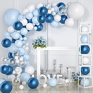 Blue White Silver Balloon Garland Arch Kit, 107Pcs Blue White Silver Balloons Arch Kit with Balloon Chain for Birthday Wedding Baby Decorations Party Decorations