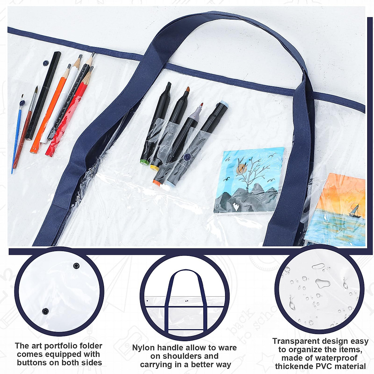 Windyun 2 Pcs Large Poster Storage Bag 48 x 36 Inches 31.5 x 25.5 Inches Bulletin Board Holder Classroom Organization and Storage Poster Storage Container Art Portfolio Case(Blue)