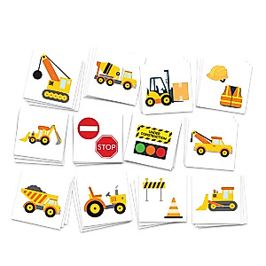 FashionTats Construction Temporary Tattoos | Pack of 36 | MADE IN THE USA | Skin Safe | Birthday Party Supplies & favors | Removable