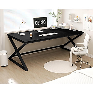 IBF Large Black Computer Desk, 70.8” Long Writing Desk for Home Office, Modern Simple Executive Work Study Desk for Two Person, Wood Double PC Gaming Workstation Computer Table for Bedroom, Black Oak