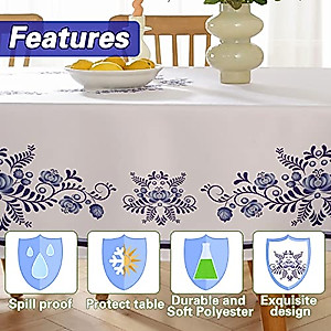SASTYBALE Spring Ceramic/China Style Tablecloth, Blue and White Porcelain Tablecloth Spill Proof Stain Resistant Tablecloth for Kitchen Dining Picnic Party (52" x 70", Rectangle/Oblong(4-6 Seats))