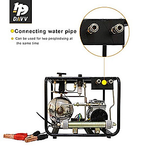 HPDAVV 12V 550W Air Compressor for Snorkeling Hookah Diving Compressor 8bar / 115psi with 50ft Hose & Respirator,Two Air Outlets,US After-Sales Service,Operational Video (A:Black)