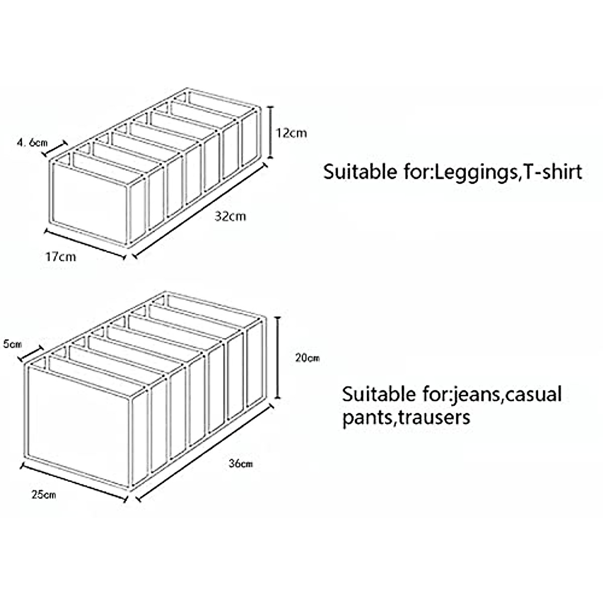 LOLELAI 7 Grids Washable Wardrobe Clothes Organizer, Jeans Compartment Storage Box Foldable Closet Drawer Organizer Clothes Drawer Mesh Separation Box for Bedroom 2 sizes white (Whit)
