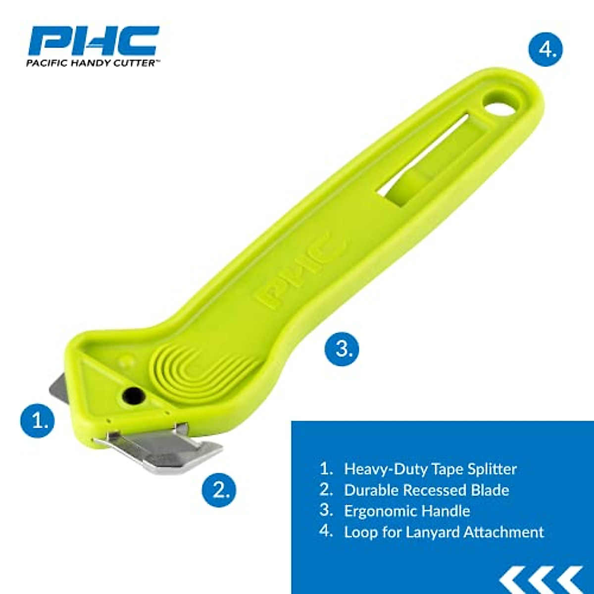 Pacific Handy Cutter EZR Concealed Blade Safety Cutter with Replaceable Blade and Tape Splitter, Safe and Efficient Cutting for Stretch Wrap, Cardboard, Tape, Zip Ties, Plastic Straps, and more.