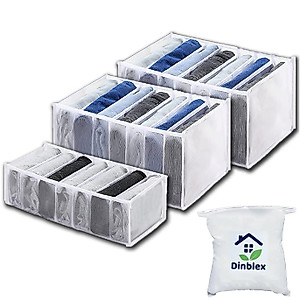 DINBLEX Wardrobe Clothes Organizer 3 Pack, Drawer Organizers For Clothing, Pants Organizer, Clothes Organizer For Folded Clothes, Drawer Organizer Clothes For Jeans(2x7Grids Jeans + 1x7Grids Legging)