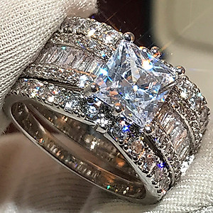 Ahloe Jewelry CEJUG 2.4Ct 14k Gold Plated Bridal Ring Sets for Women Engagement Rings Wedding Bands Princess Cz Three-in-one Size 6