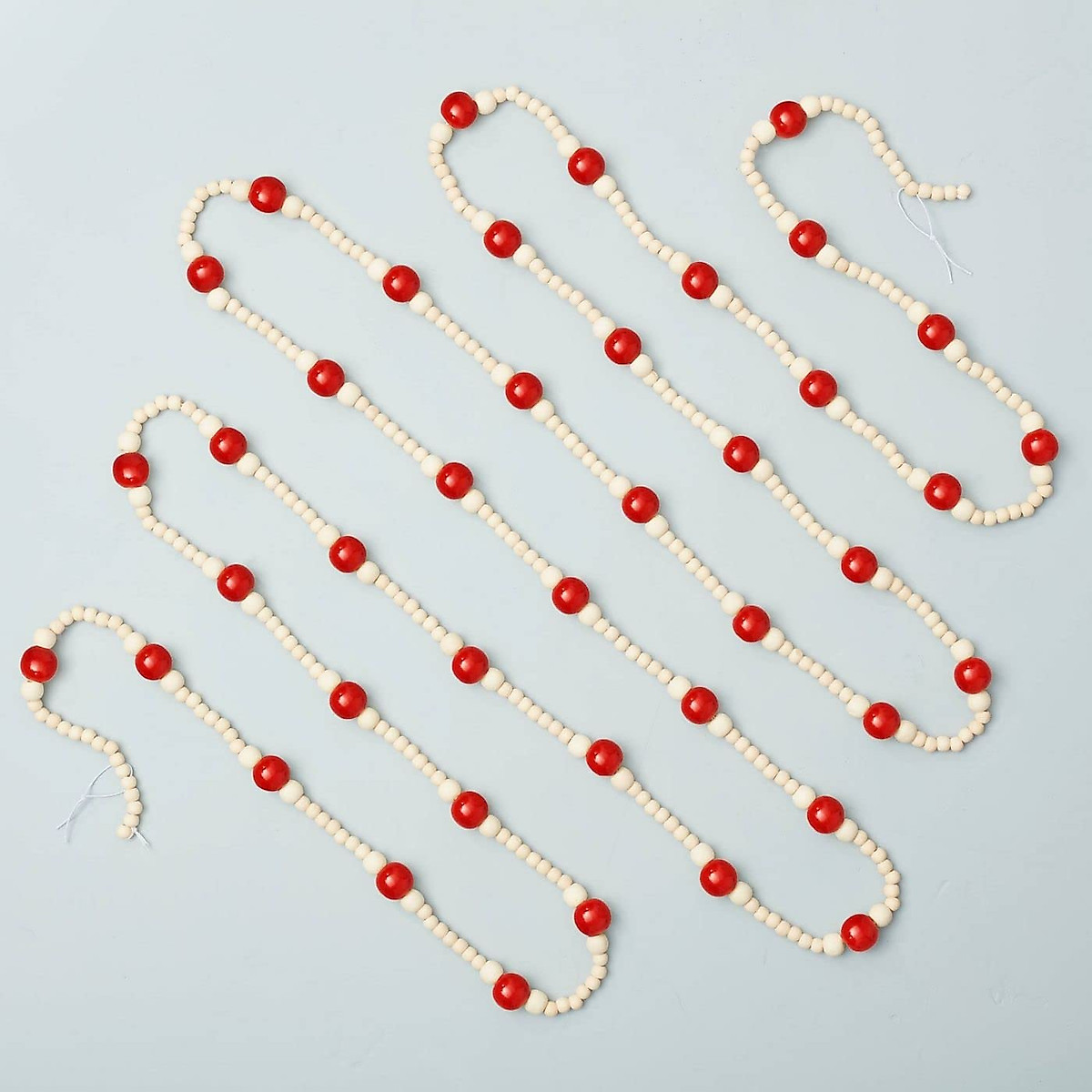 Hearth & Hand with Magnolia 12' Natural Wood Beaded Garland (Red & Cream)