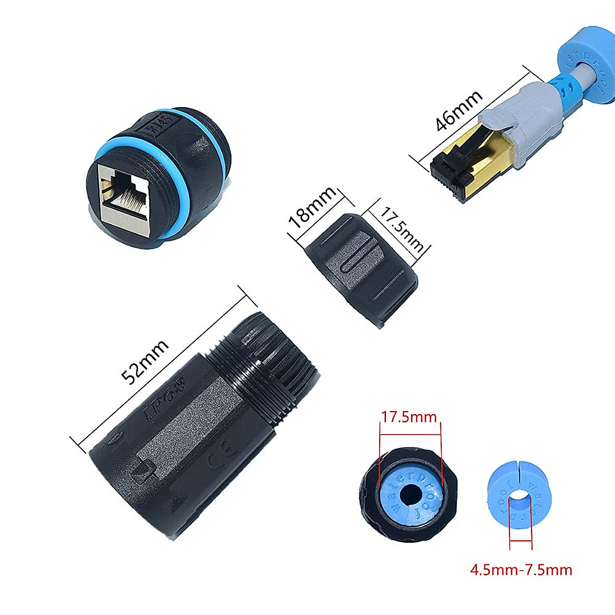 EAXIUCE Dry-Connect (2-Pack) RJ45 IP68 Waterproof Network Cable Connector Female Outdoor LAN Coupler Adapter Cat5/5E/6A