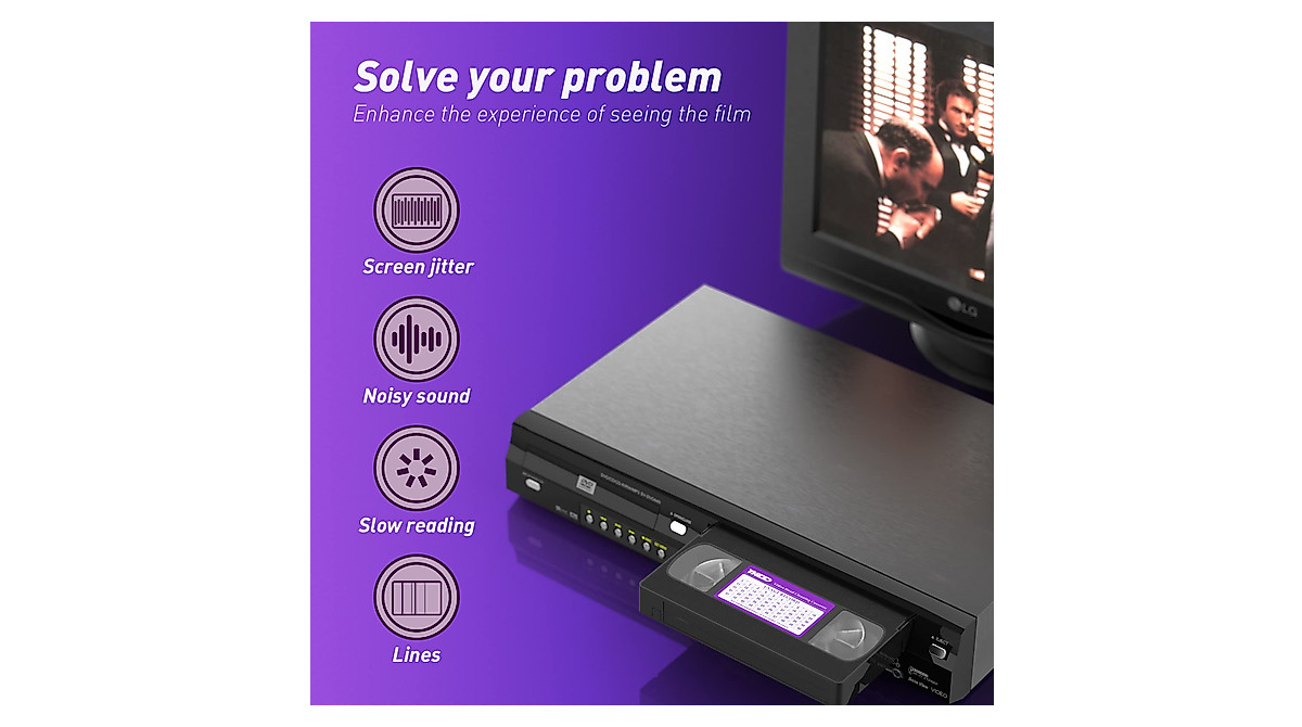 YHDD VHS Head Cleaner Tape - Reusable Dry VCR Video Head Cleaner