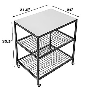 WEASHUME Three-Shelf Movable Food Prep and Work Cart Table Stainless Steel Grill Cart Modular Table with Wheels Commercial Kitchen Table Heavy Duty Grill Cart Outdoor Cart 31.5"×24"×35.5"