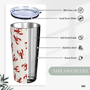 Dujiea 20oz Tumbler With Lid And Straw, Red Lobsters Crawfish Vacuum Insulated Iced Coffee Mug Reusable Travel Cup Stainless Steel Water Bottle