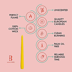BOLSIUS Yellow Taper Candles - 12 Pack Individually Wrapped Unscented 10 Inch Dinner Candle Set - 8 Burn Hours - Premium European Quality - Smokeless & Dripless Household Wedding & Party Candlesticks