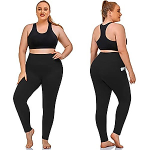 NEW YOUNG 3 Pack Plus Size Leggings with Pockets for Women,High Waist Tummy Control Workout Yoga Pants (3X-Large, Black/Black/Black)