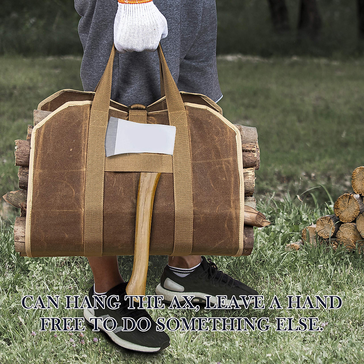 BHD Firewood Fireplace Carrier Logs Tote Holder 20 oz Waxed Canvas Sturdy Bag with Handles for Camping Indoor Outdoor Brown