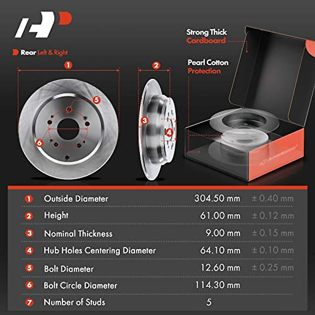 A-Premium 11.99 inch (304.5mm) Front Solid Disc Brake Rotors + Ceramic Pads Kit Compatible with Select Acura and Honda Models - RDX 2010-2018, CR-V 2005-2016, 6-PC Set