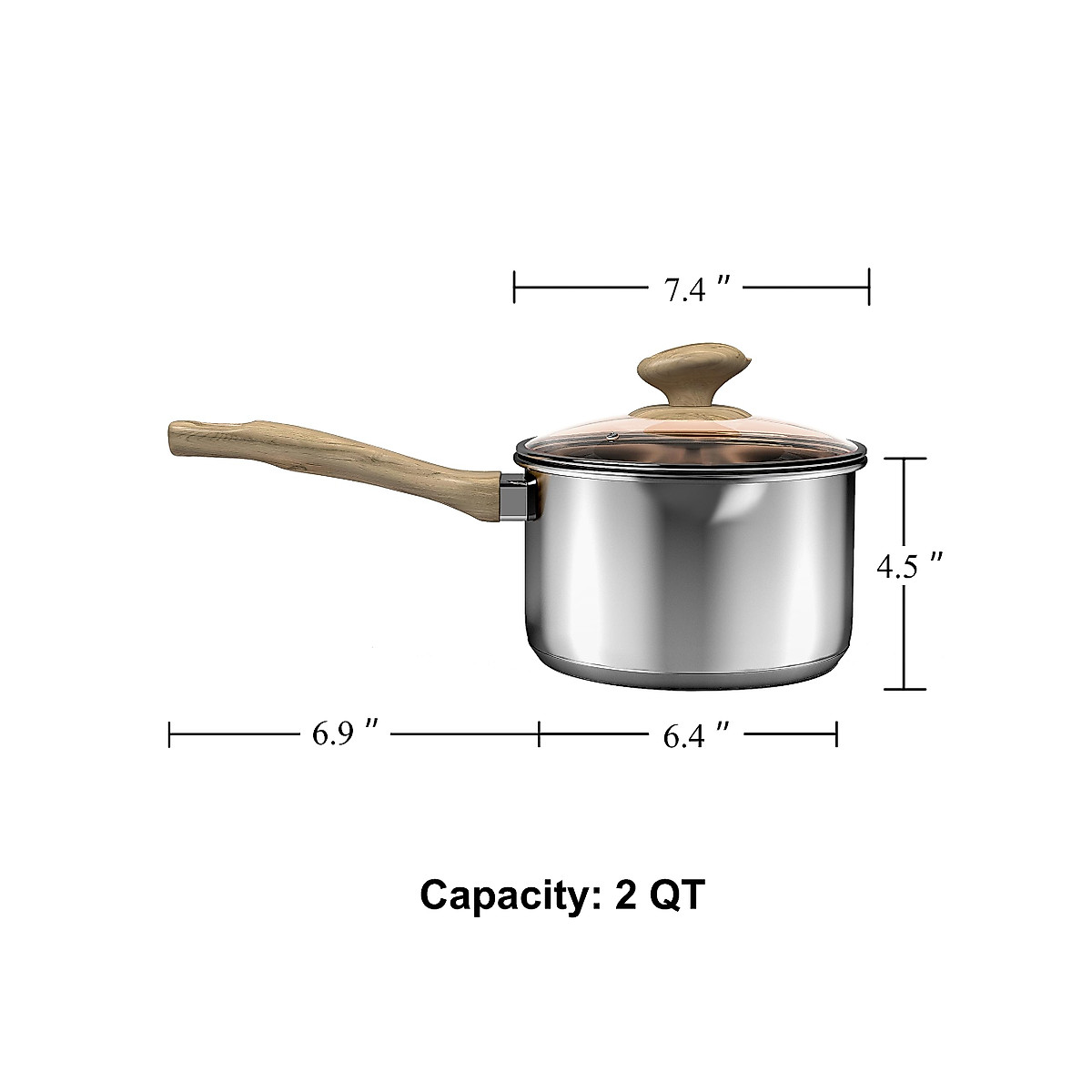 VENTION 2 Quart Stainless Steel Saucepan with Lid, Sauce Pan with Pour Spout, Small Pots for Cooking, Left Hand