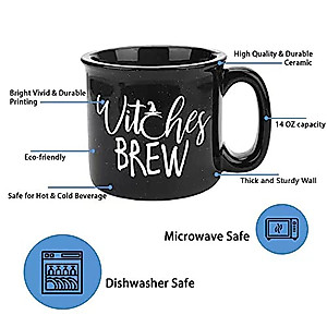 P.G Collin Halloween Witches Brew Coffee Mug for Women Men Kids – Black Ceramic Camping Mug with 14OZ Capacity