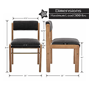 Shunzhi Mid Century Modern Dining Chairs Set of 2 Upholstered Linen Dining Room Chairs with Adjustable Back Wooden Farmhouse Side Chairs for Living Room/Dining Room,Charcoal Black
