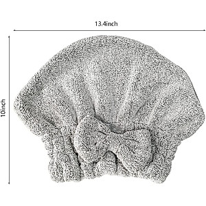 SportMore Microfiber Hair Towel Cap,Soft Absorbent Quick Drying Cap for Curly Thick Hair, Wrap Cap for Women Girls-Set of 2 Pcs (Stripe&Gray)