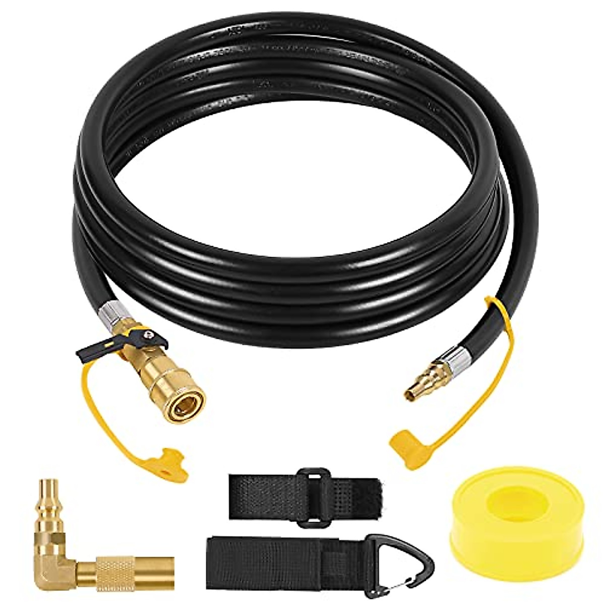 NQN 12FT Male/Female Quick-Connect Low Pressure RV Propane Extension Hose, Compatible with Elbow Adapter for 17"/22" Blackstone Griddles - 1/4" Safety Shutoff Valve and 1/4" Male Full Flow Plug for RV