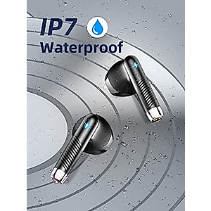 Wasart Wireless Earbud, Bluetooth 5.3 Headphones with 4 ENC Mics, 32H Bluetooth Earphones with Dual LED Display, Wireless Headphones in Ear IP7 Waterproof Bass, Ear Buds Noise Cancelling, USB-C, Black