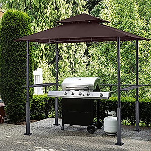 ABCCANOPY 8'x 5' Grill Gazebo Canopy - Outdoor BBQ Gazebo Shelter with LED Light, Patio Canopy Tent for Barbecue and Picnic (Brown)
