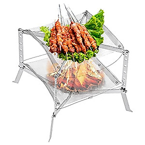 KingCamp Folding Campfire Grill Kit Camp Grill Over Fire Stainless Steel Camping Portable Grill Grate Stove Burner Outdoor Firepit with Carrying Bag for Backpack Cooking Picnic Hiking,BBQ