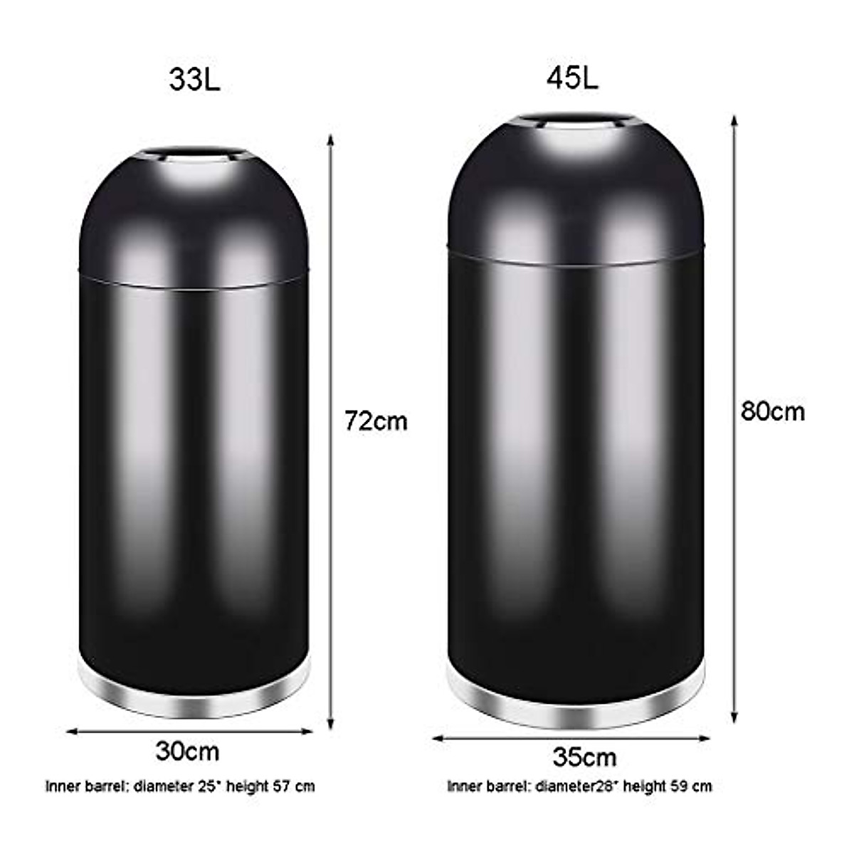 zxb-shop Garbage Can Open Top Dome Trash Can Commercial Metal Trash Can for Hotel Mall Cafes Trash Can (Color : Black, Size : 45L)