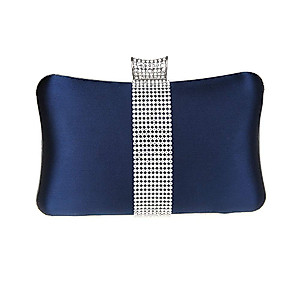 DA BODAN Fashion Womens Jane Satin Diamante Clutch Rhinestone Evening Bridal Prom Party Handbag Crossbody Purse Chain Bag (Dark blue 1)