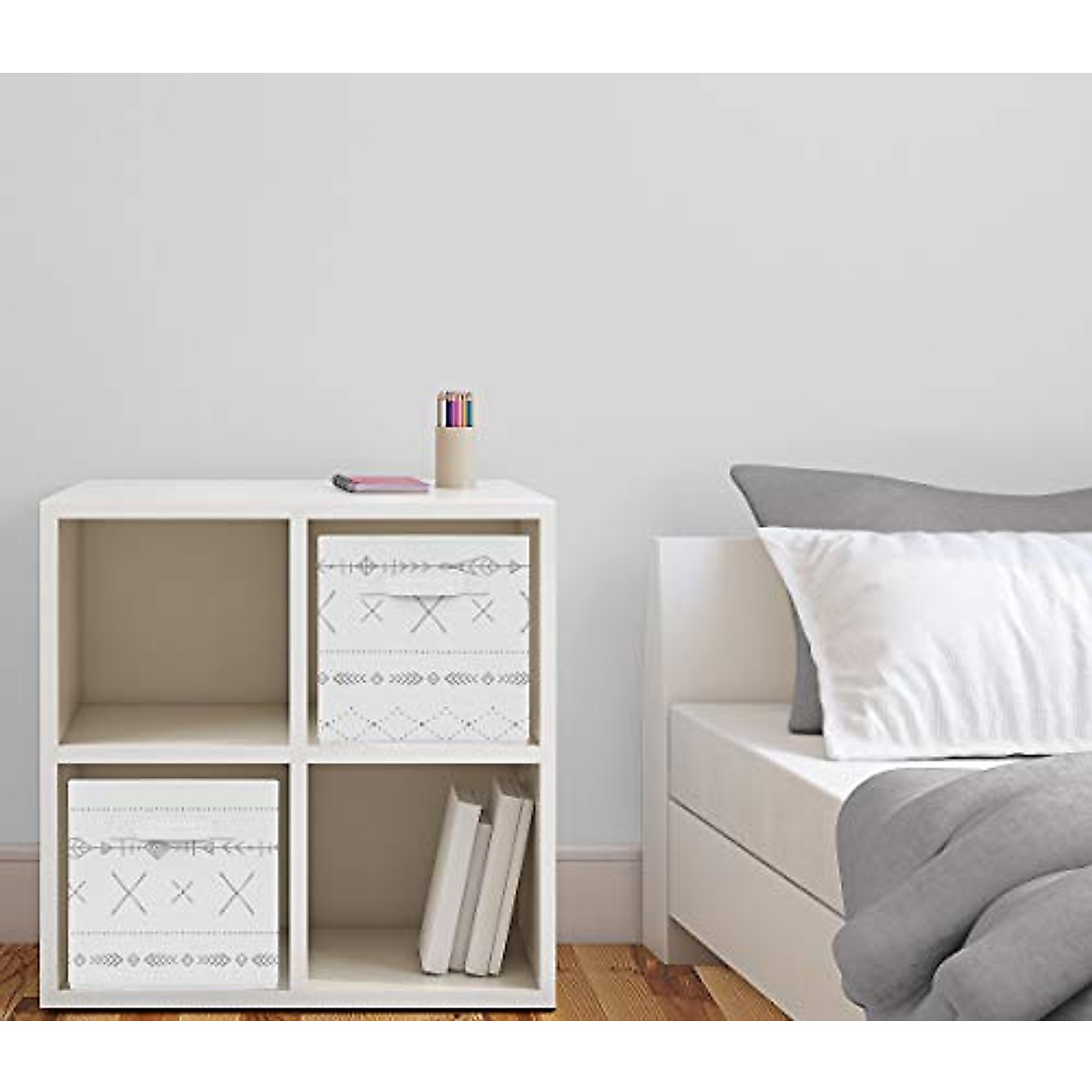 Sweet Jojo Designs Grey and White Boho Tribal Unisex Boy or Girl Foldable Fabric Storage Cube Bins Boxes Organizer Toys Kids Baby Childrens for Gray Woodland Forest Friends Collection