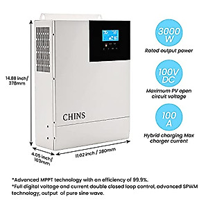 24V 3000W Inverter, Including Solar Controller, Pure Sine Maximum Off-Grid Smart Integrated Machine, Suitable for 24V Lead-Acid/Lithium Battery